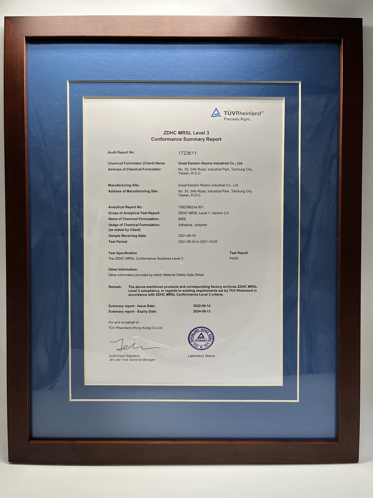 Certified For ZDHC MRSL Compliance 